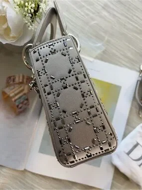 Dior | Bags | Christian Dior Mini Lady Dior Bag Grey Strass Cannage ...